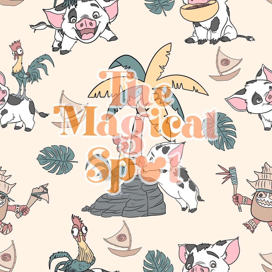 Maui Characters Pua Hei Hei Seamless Pattern, Magical Maui Kakamora ...