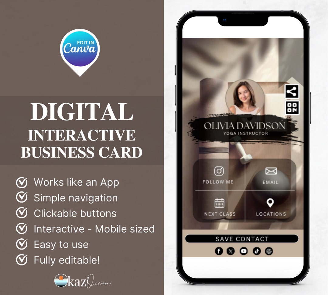 Interactive Digital Business Card Template Customizable & Clickable ...