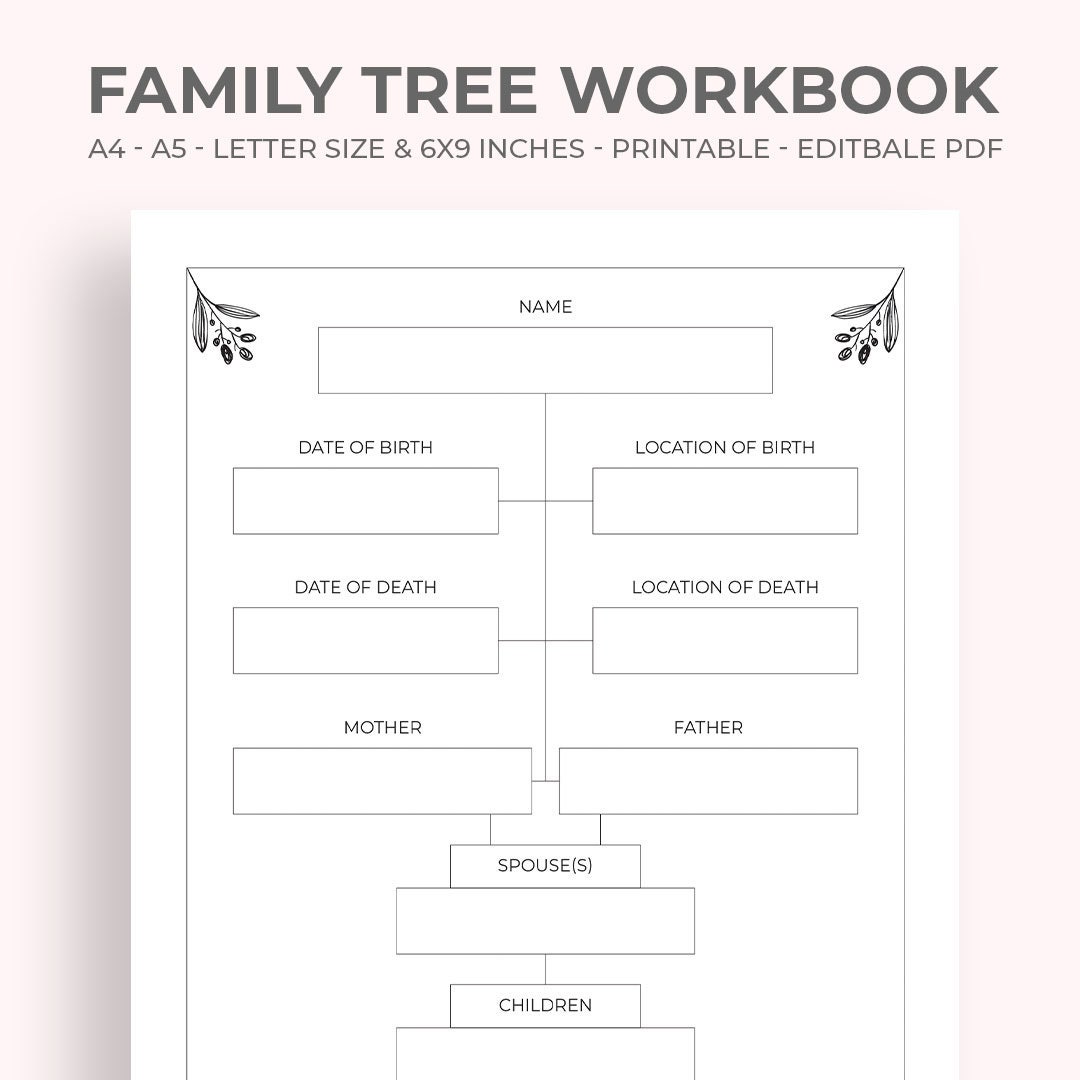 Family Tree Workbook, Family History, Family History Book, Family Tree ...