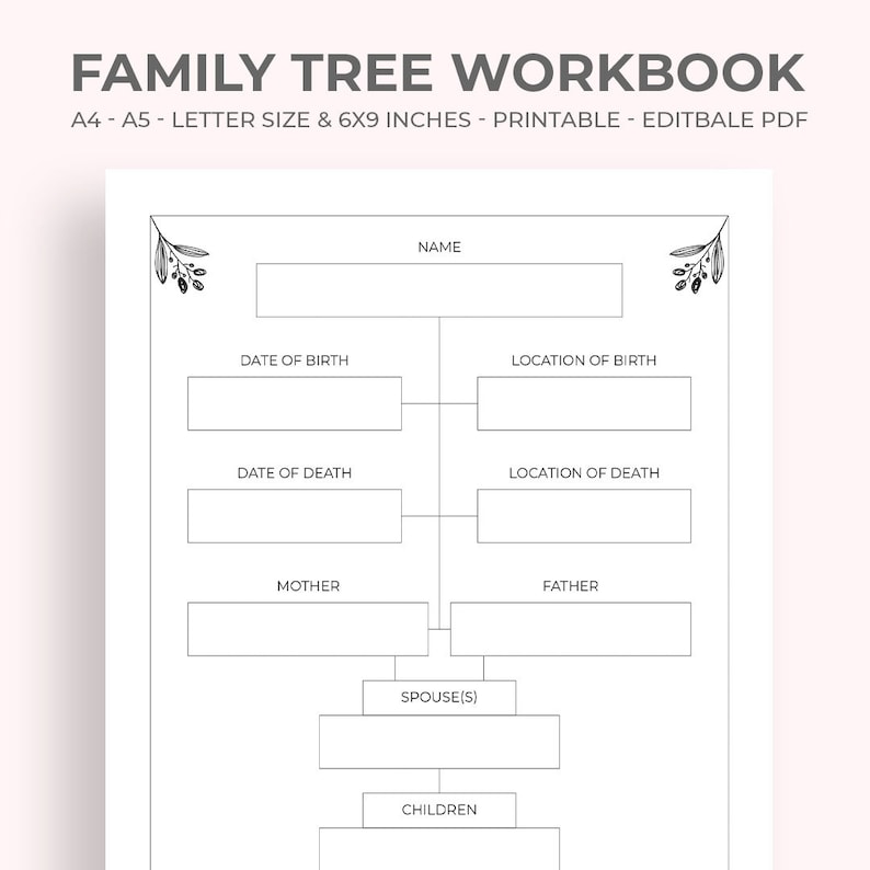 Family Tree Workbook, Family History, Family History Book, Family Tree ...