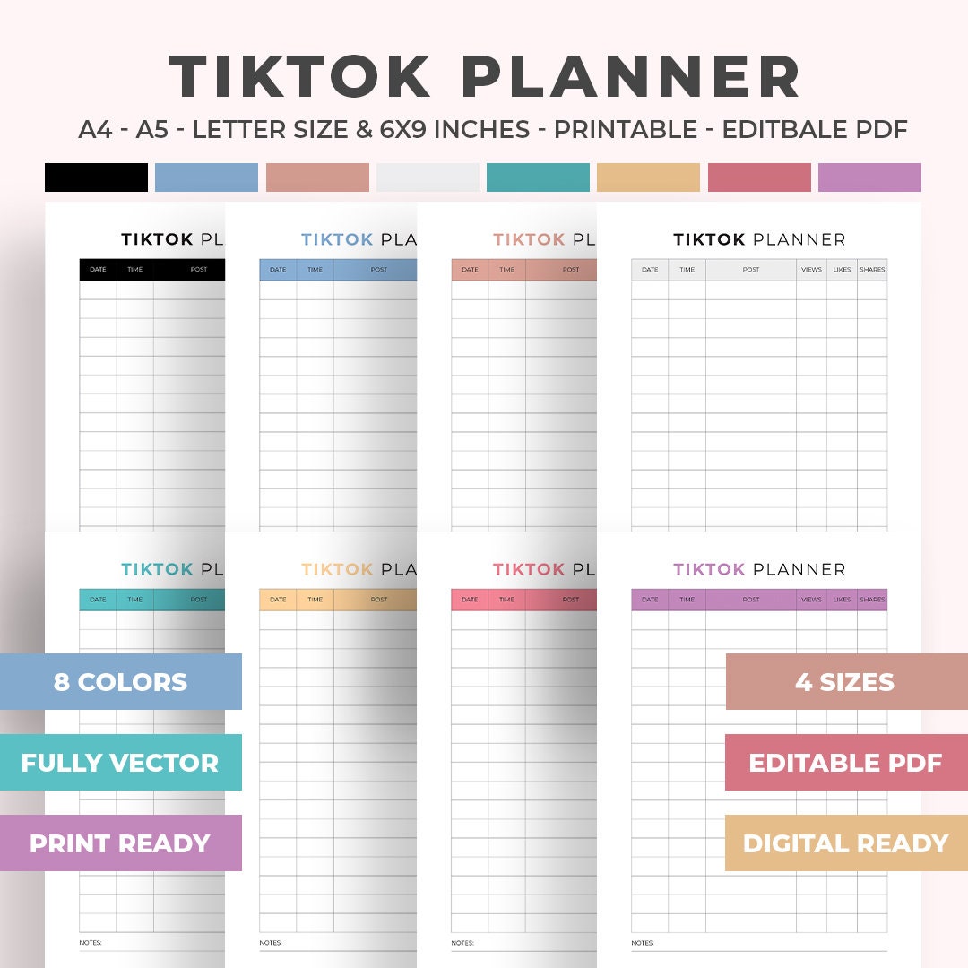 Tiktok Planner, Printable Tiktok Planner, Tiktok Strategy Plan, Digital ...
