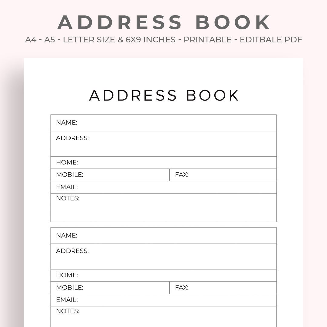 Address Book, Address Book Refill, Digital Address Book, Contacts Book ...
