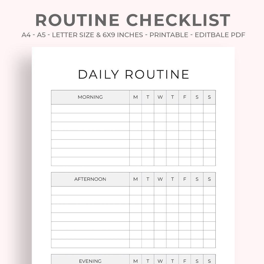Routine Checklist, Daily Routine Planner Printable, Daily Routine ...