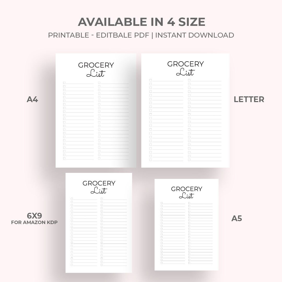 Printable Grocery List Template, Grocery List Template, Shopping List ...