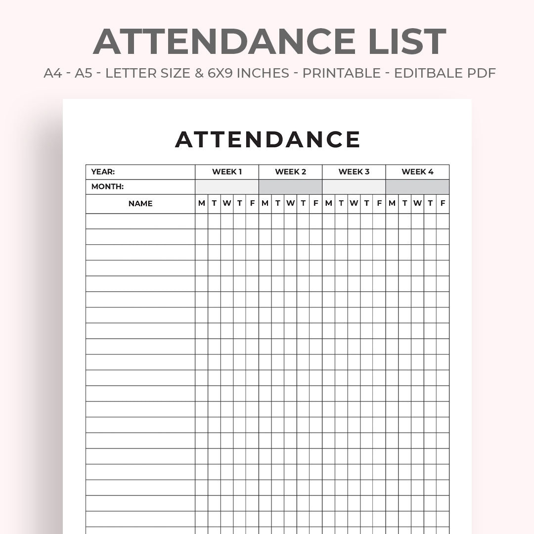Attendance List, Attendance Checklist, Printable Attendance, Attendance ...