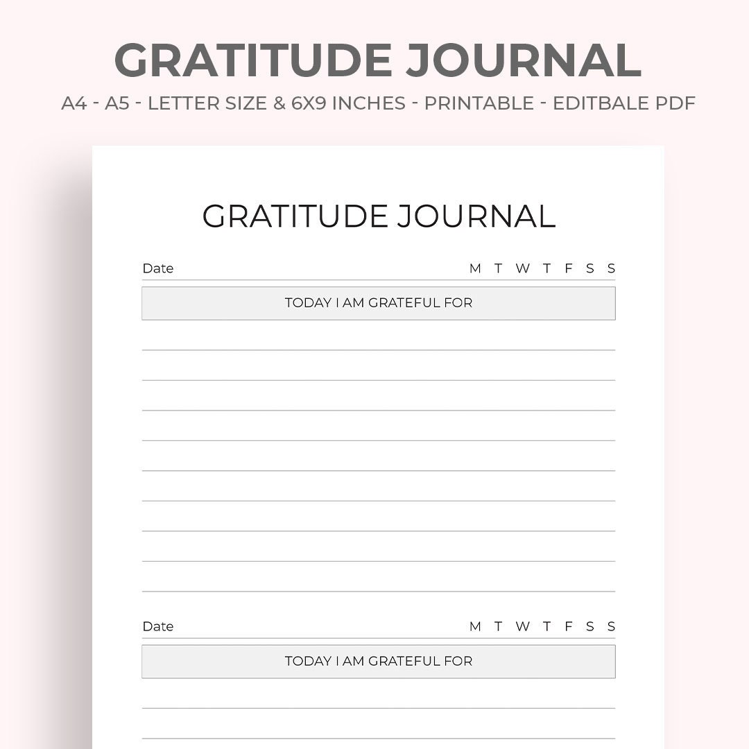Simple Gratitude Journal Printable Template, Gratitude Notebook, Daily ...