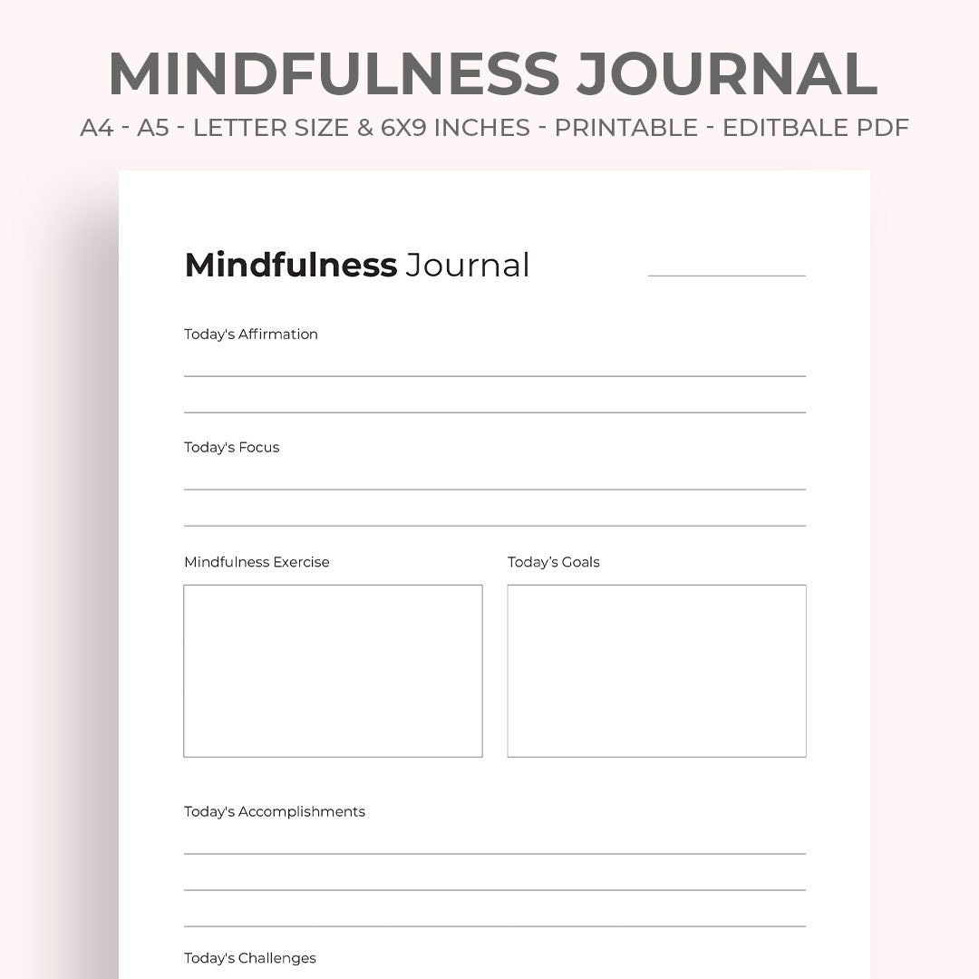 Printable Mindfulness Journal, Guided Mindfulness Journal, Mindfulness ...