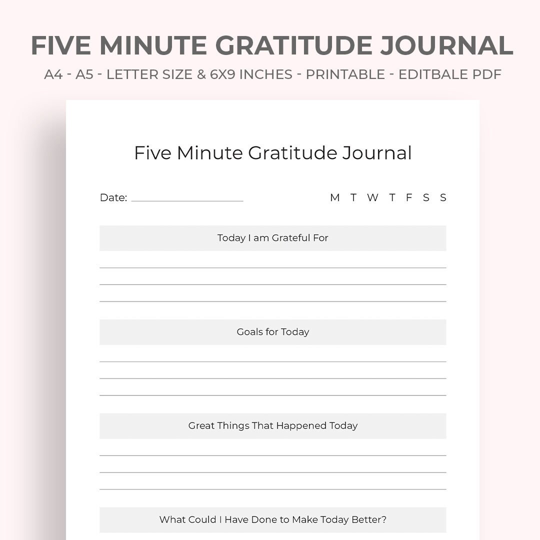 Five Minute Gratitude Journal, 5 Minute Gratitude Journal, 5 Minute ...