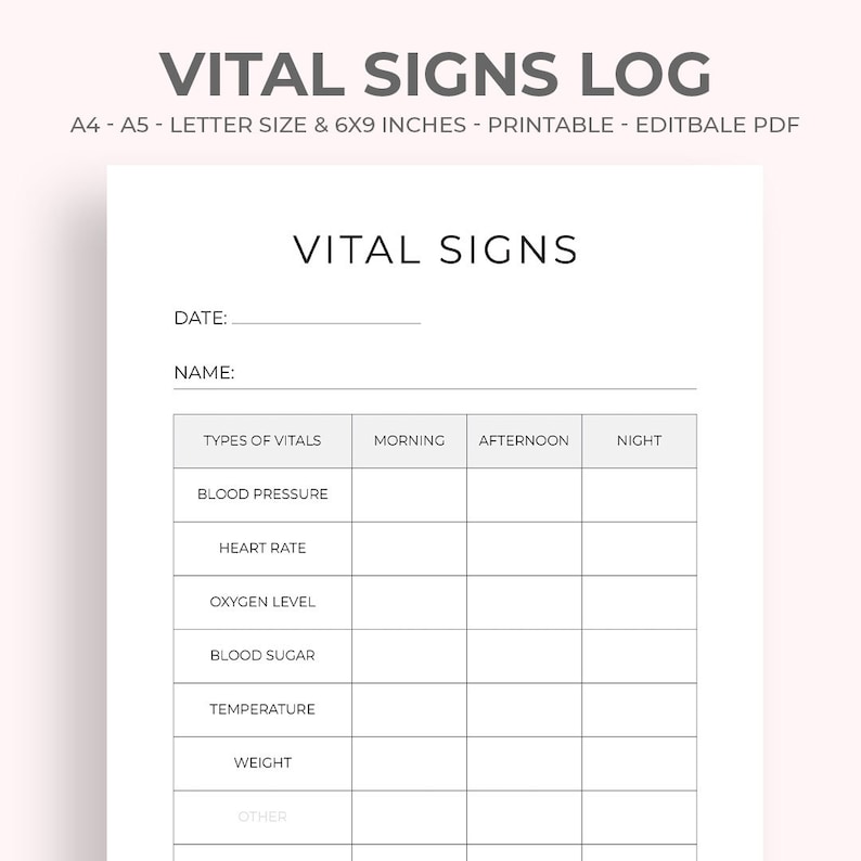 Printable Vital Signs Sheet, Nursing Vitals Sheet, Vital Signs Tracker ... Printable Vital Signs Sheet, Nursing Vitals Sheet, Vital Signs Tracker ...