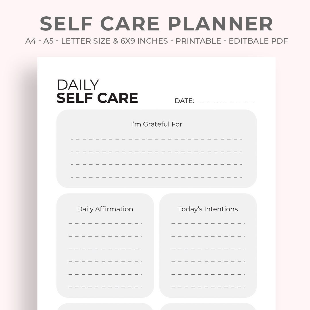 Self Care Sheet, Self Care Checklist, Self Care Journal, Self Care ...