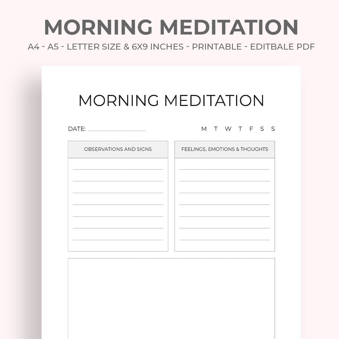 Morning Meditation Journal, Printable Morning Meditation Journal ...
