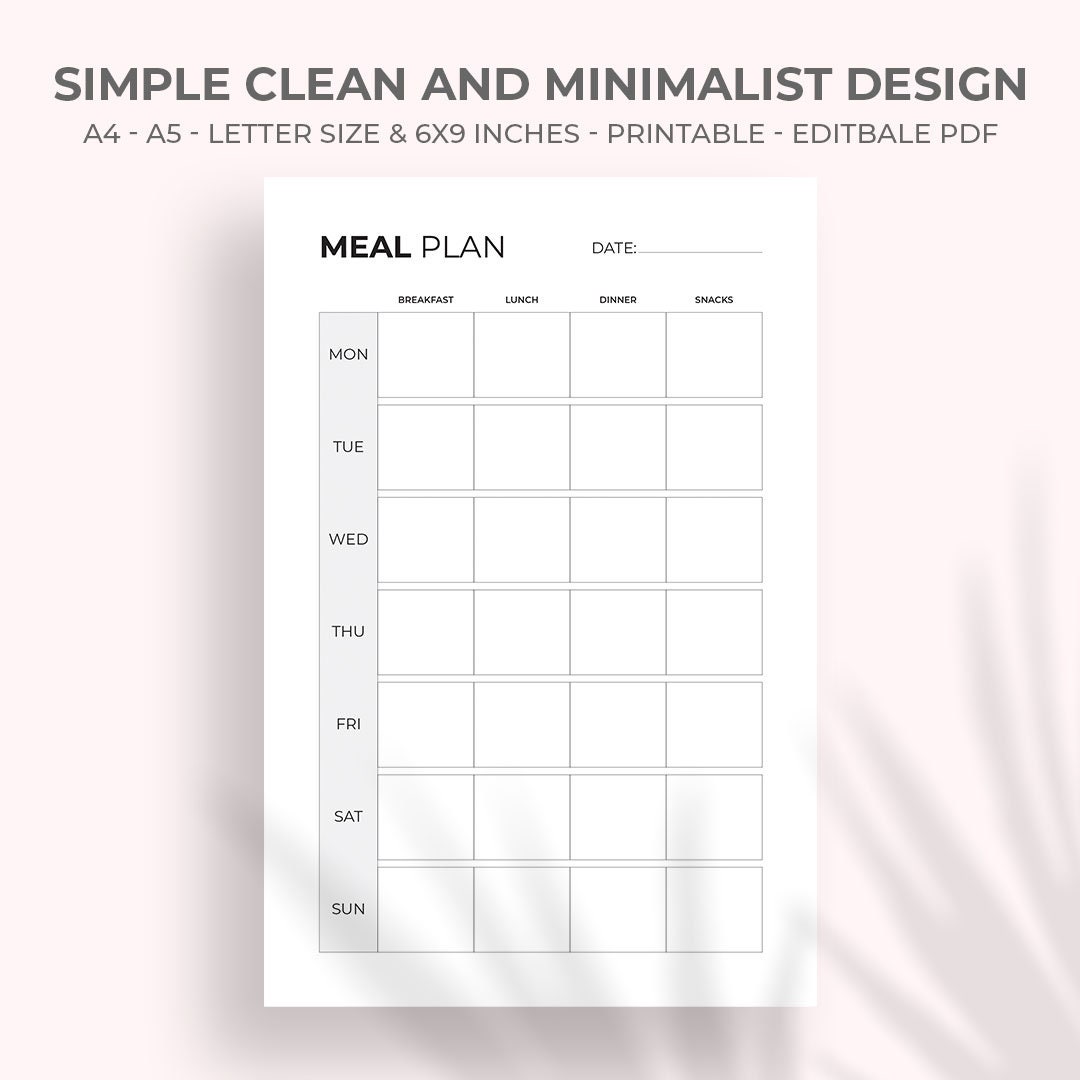 Weekly Meal Planner Printable, Meal Schedule Template, Meal Prep ...