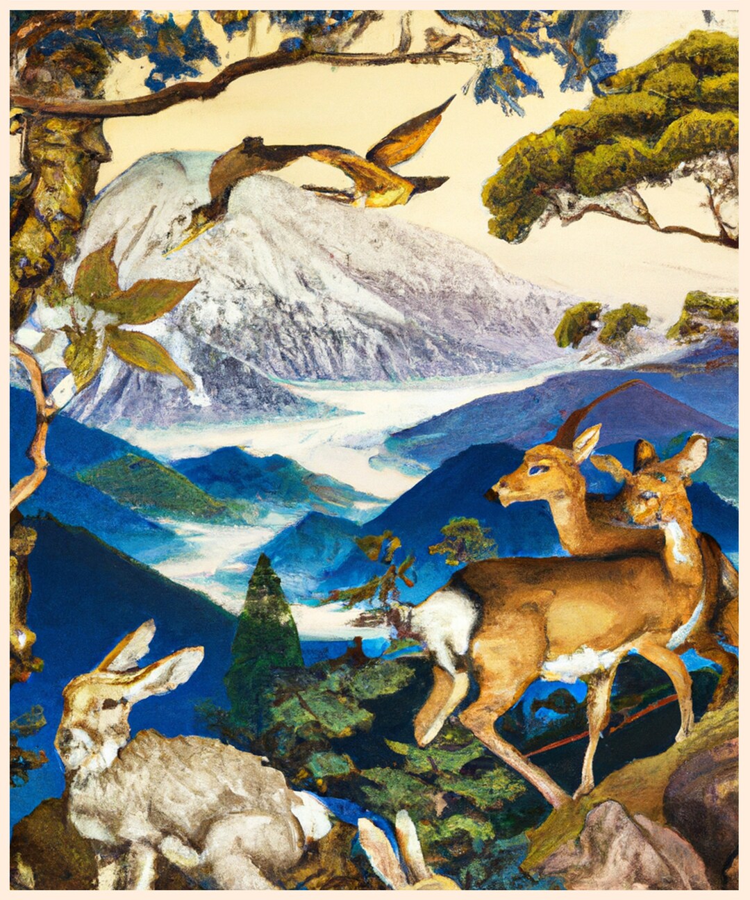 Wild Animals in Japanese Mountain Forest - Japanese Vintage Ukiyo-e ...
