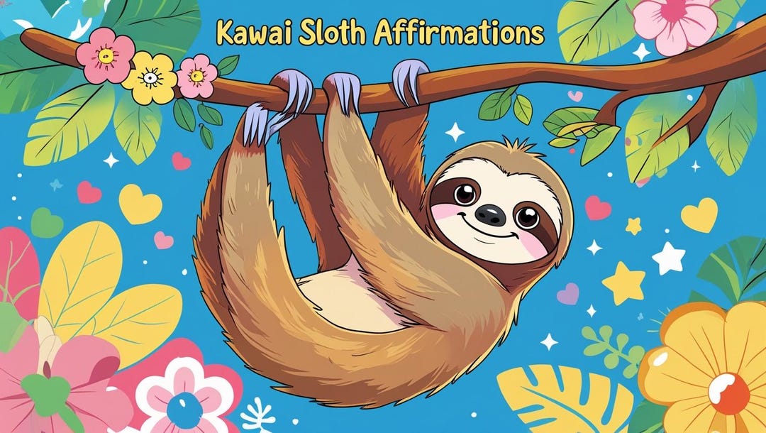 Kawaii Sloth Affirmations Colouring Book for Kids Positive Mindfulness ...
