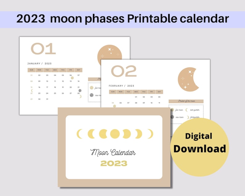 Printable 2023 Calendar Lunar Calendar 2023 Phases of the - Etsy