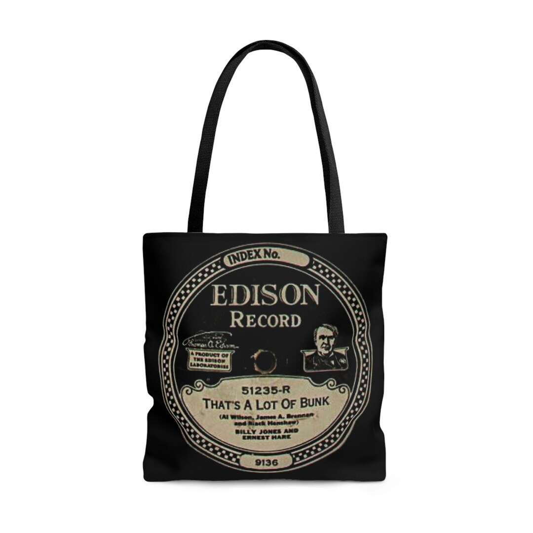 Vintage Vinyl Lover Tote Bag, Edison Records that's a Lot of Bunk Book ...