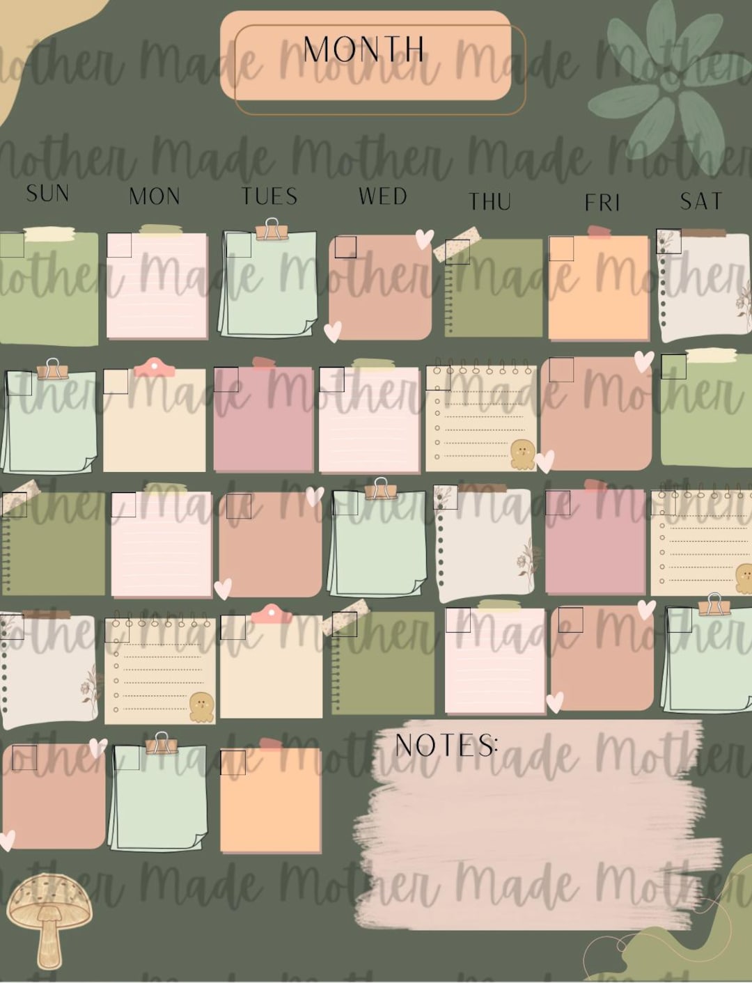 Cute Calendar Template - Etsy