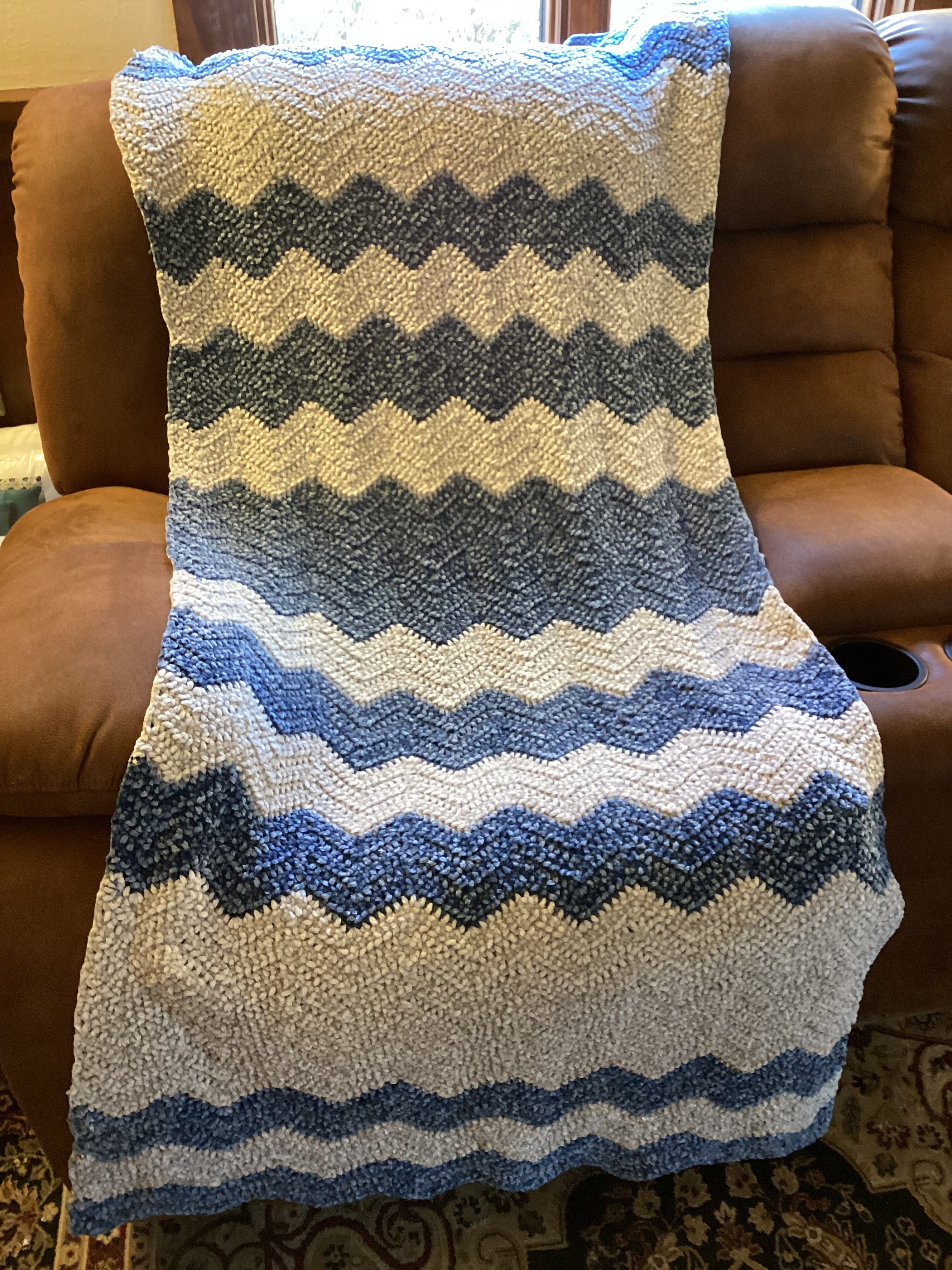 So Soft Bernat Velvet Chevron Zig Zag Afghan in Blue and off White (36” X 70”) - Etsy