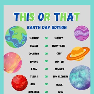 Instant Download Printable Print Earth Day This or That Game Planets ...