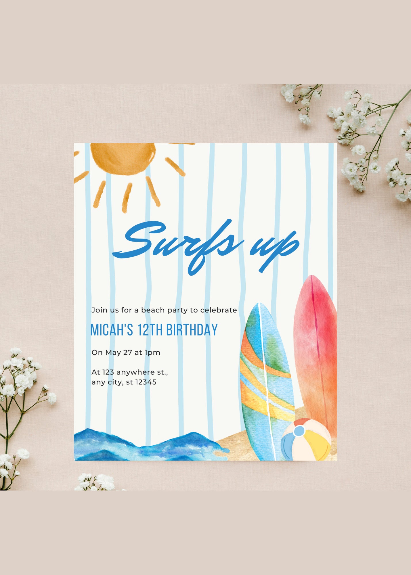 Surf's up Beach Birthday Party Invitation | Instant Download Template ...
