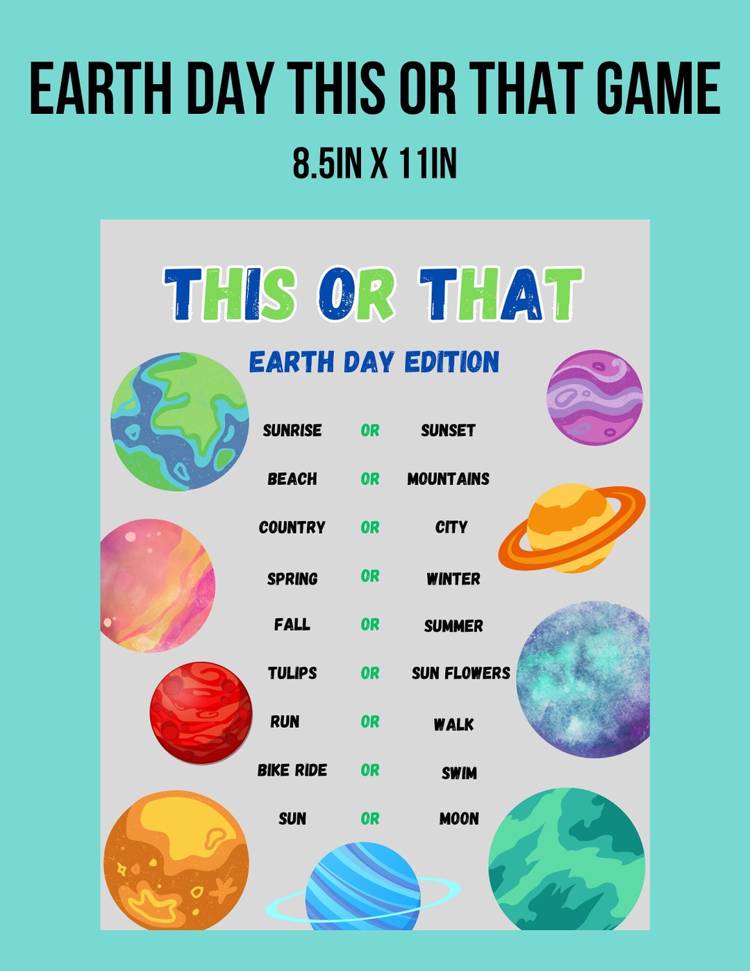 Instant Download Printable Print Earth Day This or That Game Planets ...