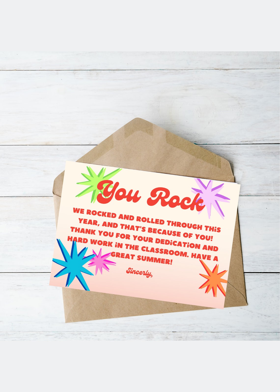 You Rock Thank You Card Teacher Appreciation Template Editable ...