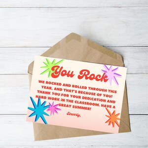 You Rock Thank You Card Teacher Appreciation Template Editable ...