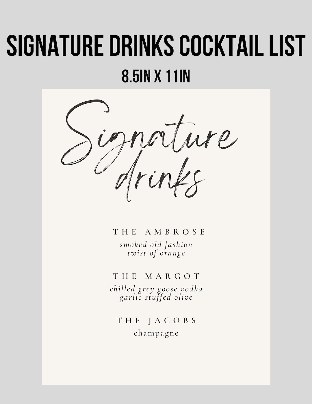 Signature Menu Drink Custom Drinks Drink Wedding Cocktail Wedding Bar ...