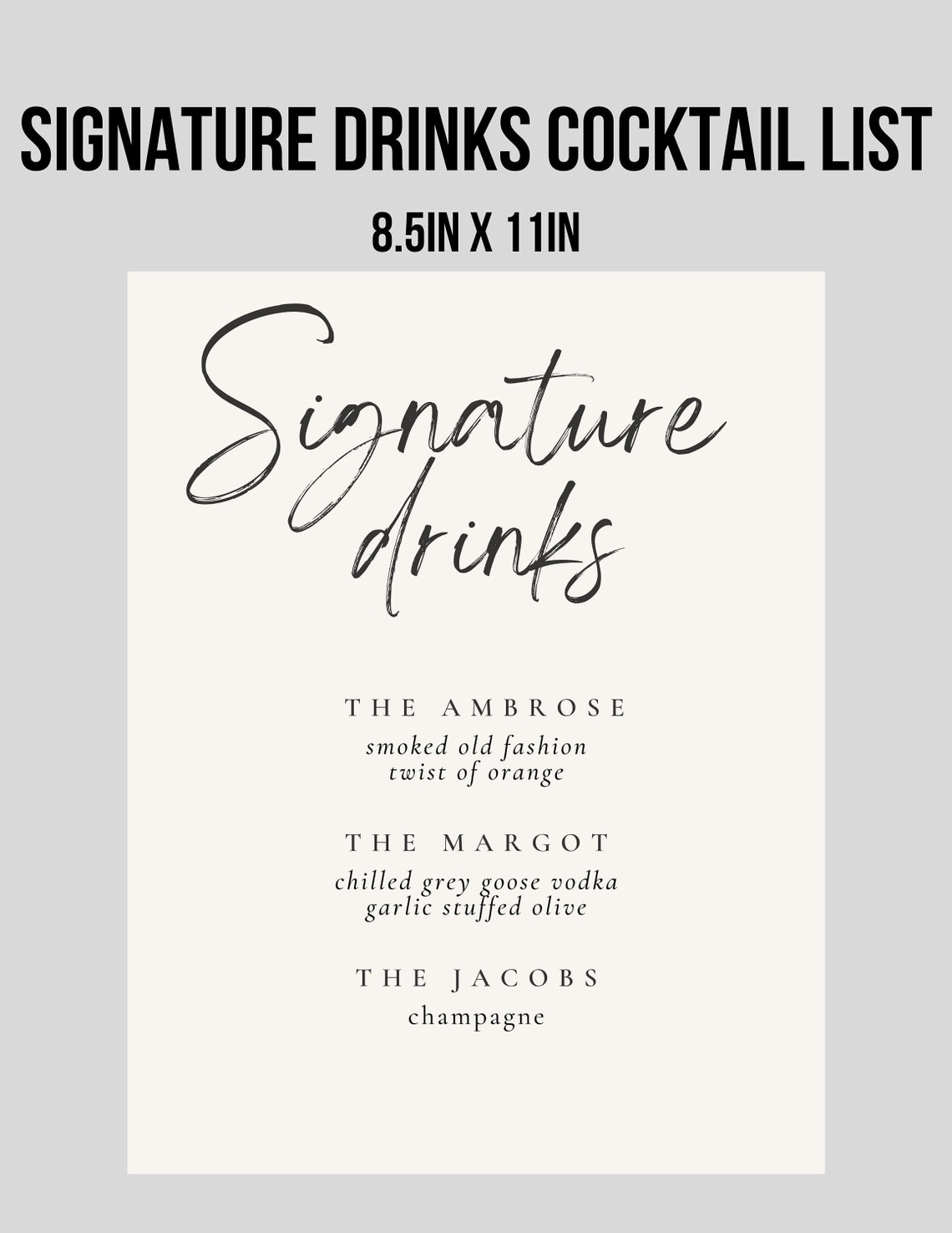 Signature Menu Drink Custom Drinks Drink Wedding Cocktail Wedding Bar ...