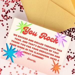 You Rock Thank You Card Teacher Appreciation Template Editable ...