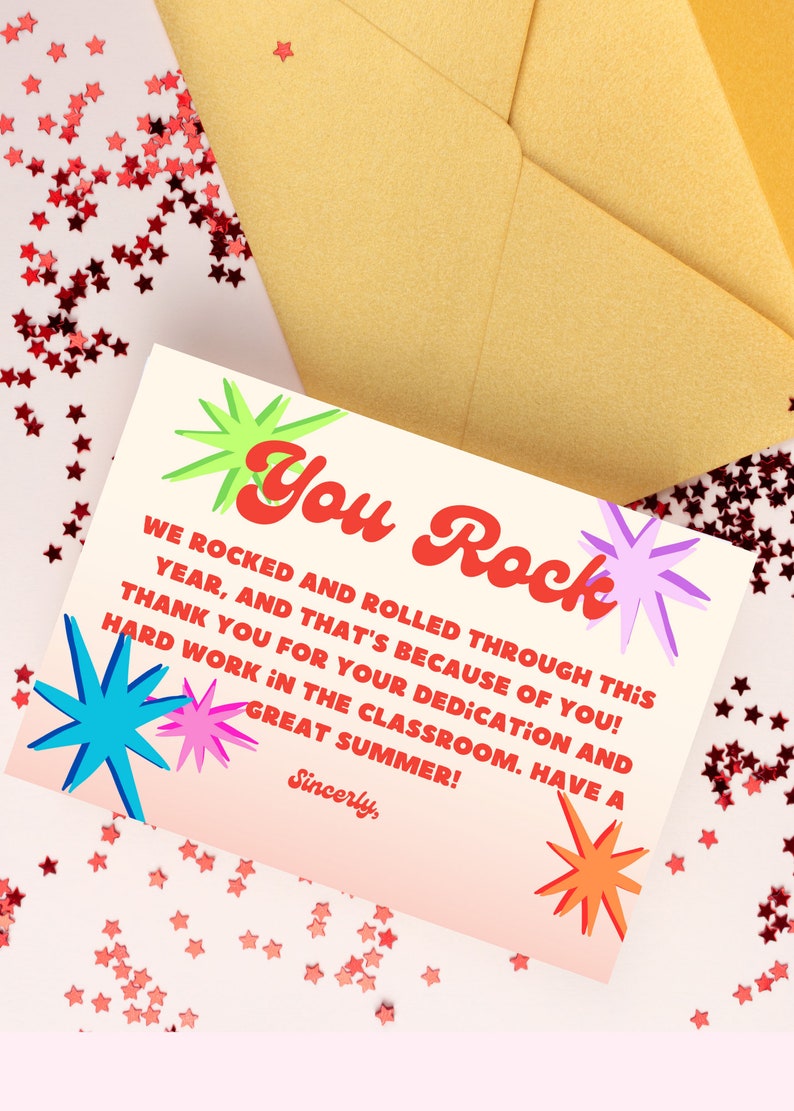 You Rock Thank You Card Teacher Appreciation Template Editable ...