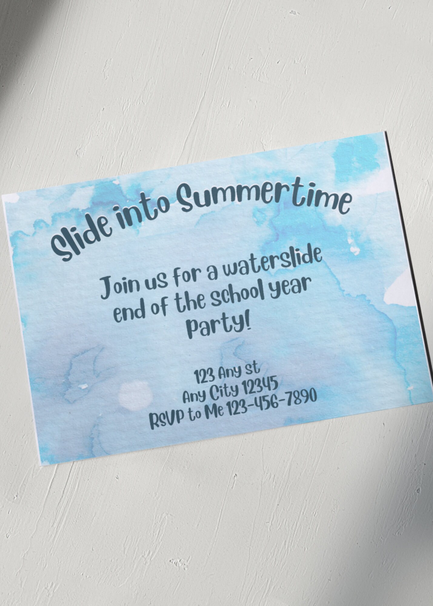 Splash Into Fun Slip 'n Slide Water Slide Party Invitation Editable ...