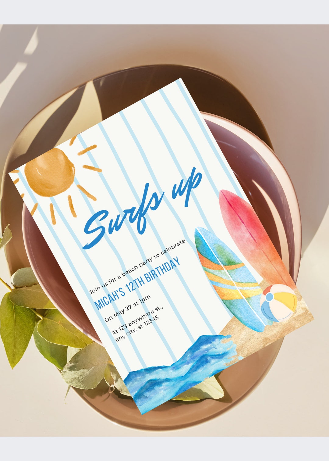 Surf's up Beach Birthday Party Invitation | Instant Download Template ...