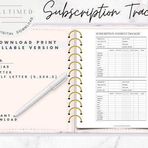 Subscription Tracker Printable, Expense Tracker, Subscription Printable ...