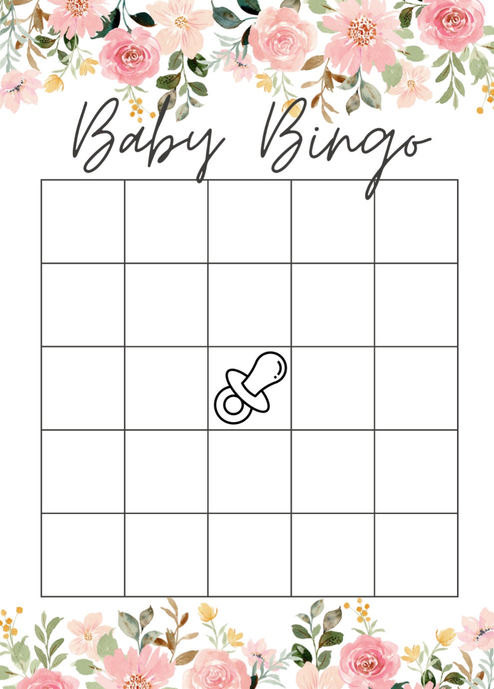 Water Color Baby Bingo Sheet digital Download Baby - Etsy