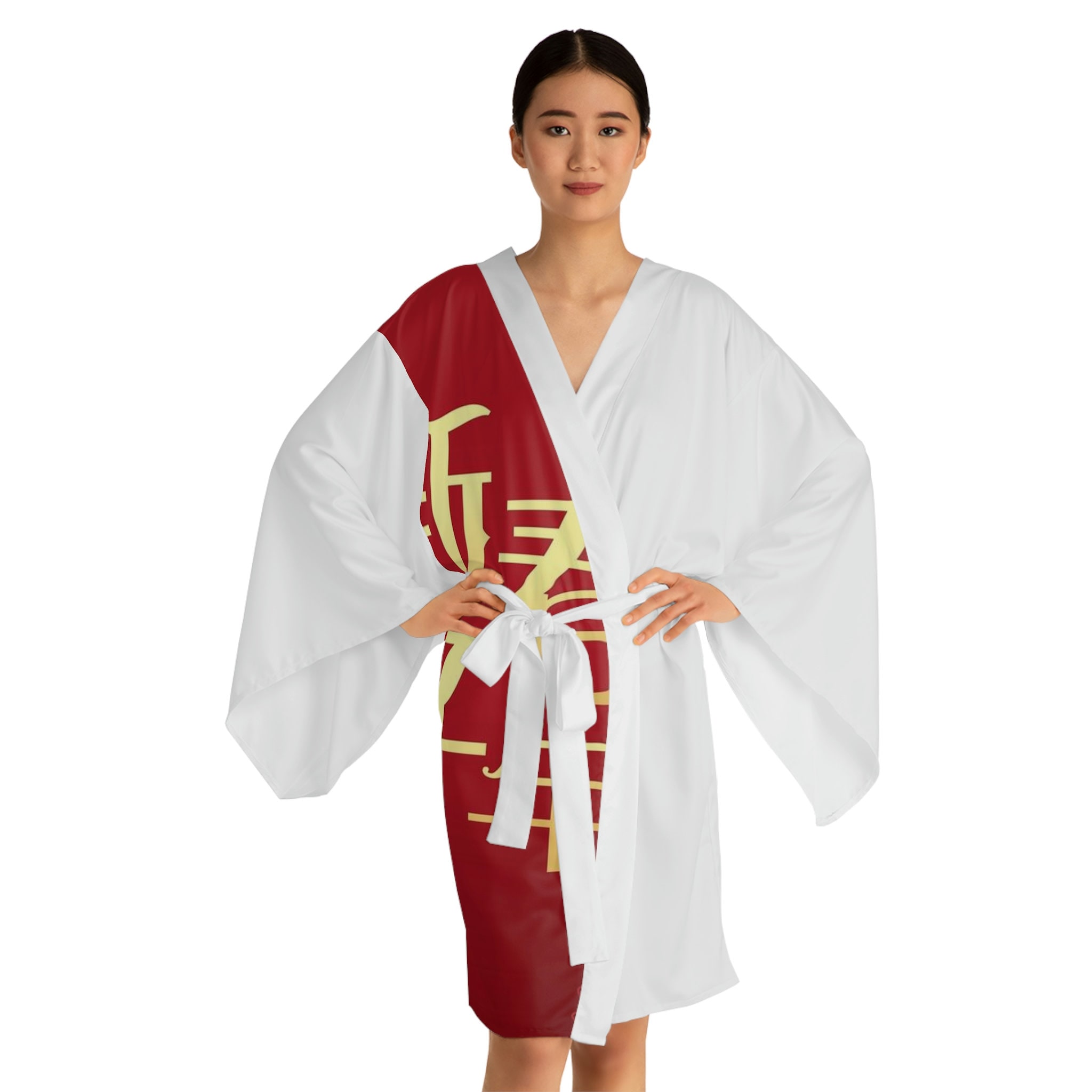 Chic, Japanese Inspired, Form Fitting, Red Half Long Sleeve Kimono Robe ...