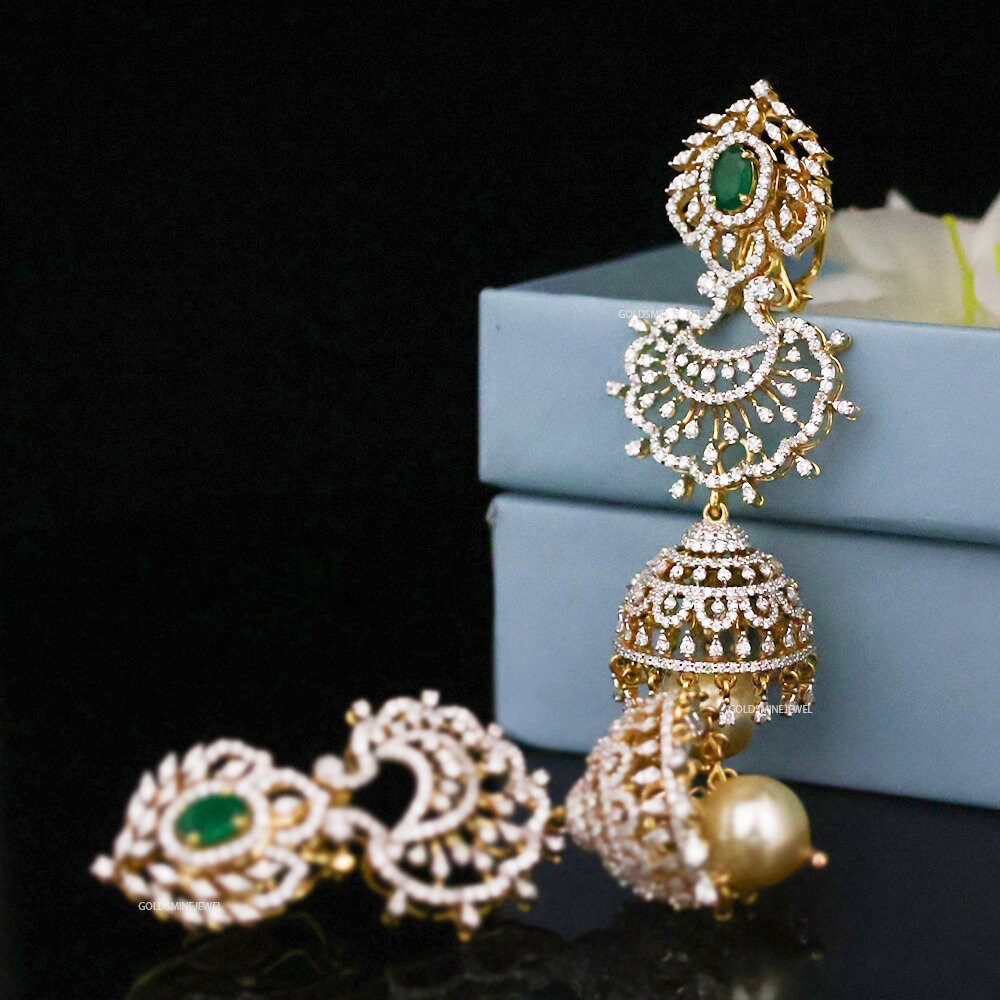 3 Step Detachable Jhumka Earring With Lab Grown Diamond Earring 4 in 1 ...