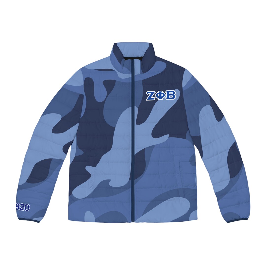 Zeta Phi Beta Jacket, Blue Camouflage Puffer Jacket, HBCU D9 Sorority ...