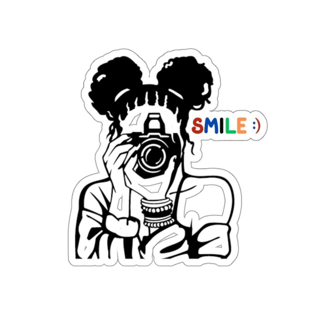 Black Girl Photographer Sticker, Black Girl Smile Sticker, Trendy ...