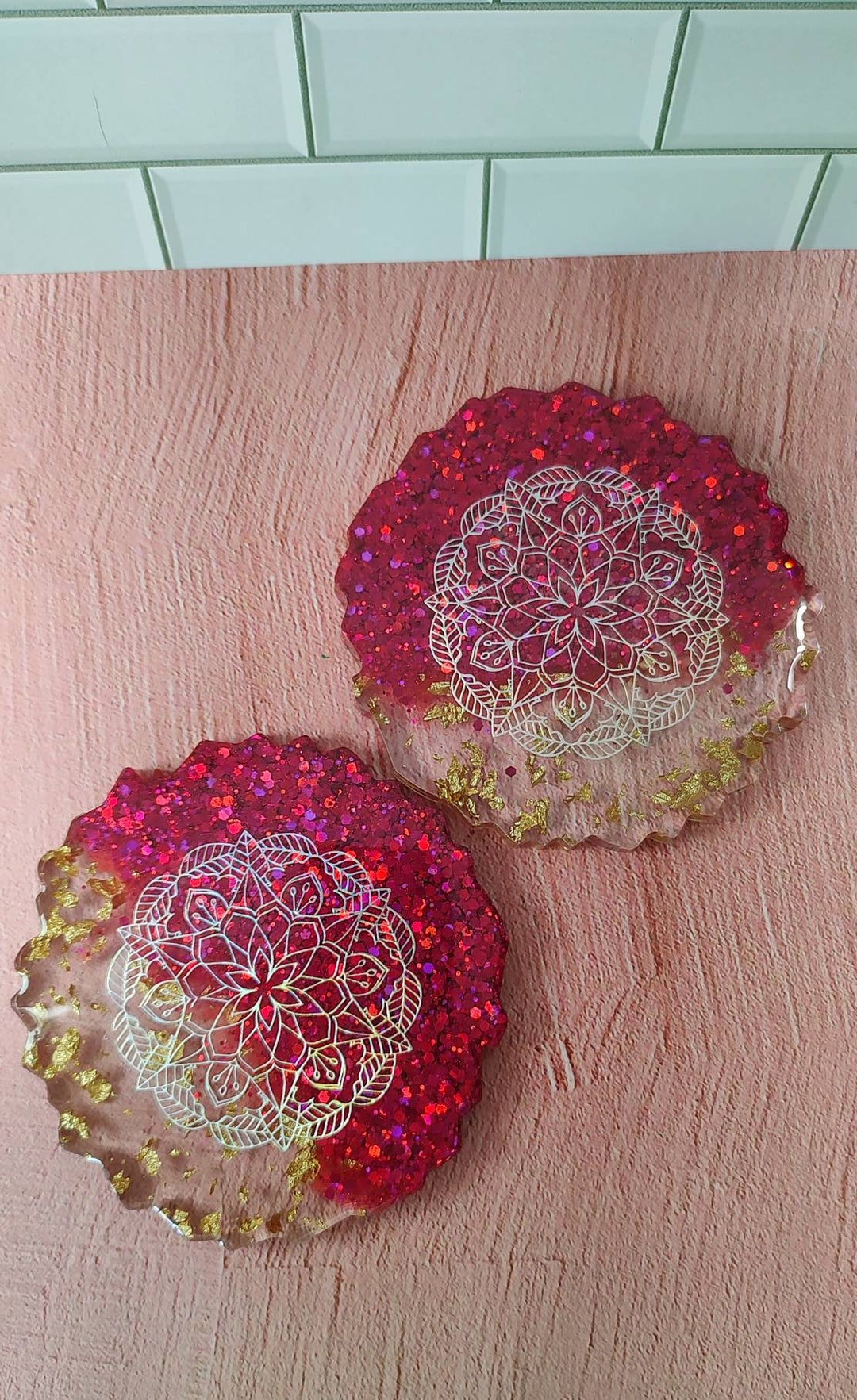Uneven Edges Round Sparkly Coasters - Etsy