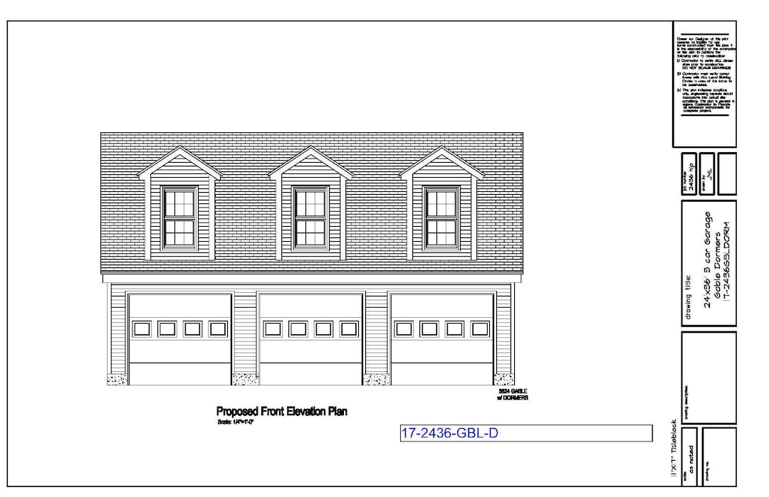 24'X36' 3 CAR GARAGE Gable End Plans Plan ID 17-2346-gbl-dorm - Etsy