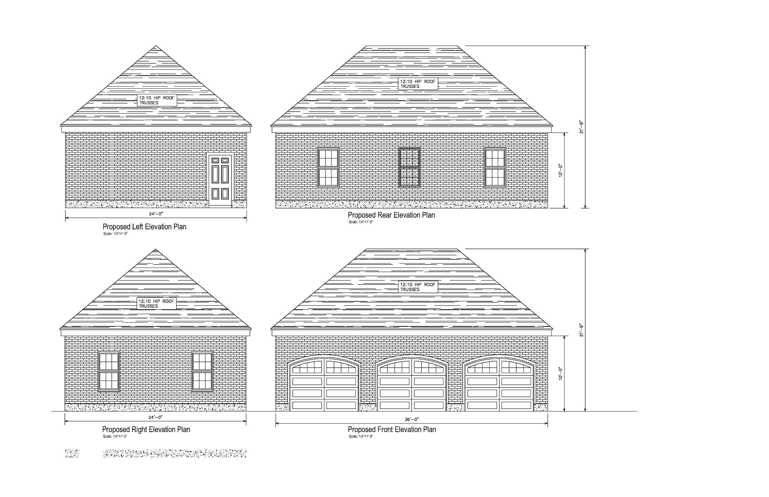 24' X 36' 3 CAR GARAGE Hip Roof Plans Plan ID 24-2436-hip-13 Hip Roof ...