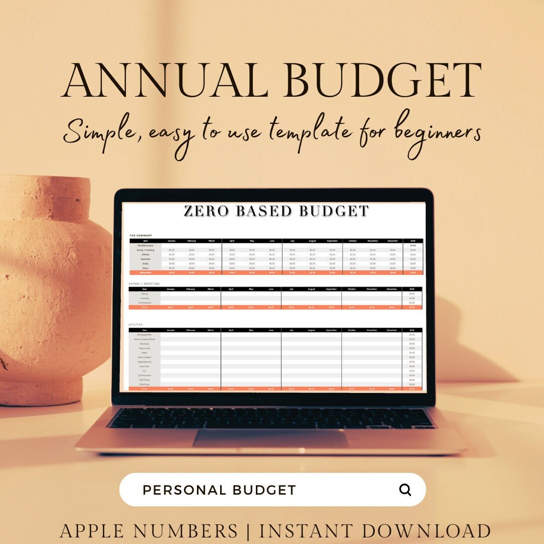 Annual Personal Budget Template numbers Monthly Breakdown - Etsy