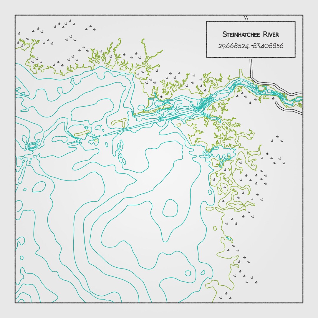 Steinhatchee River Bathymetric Map Depth Contour Illustration - Etsy