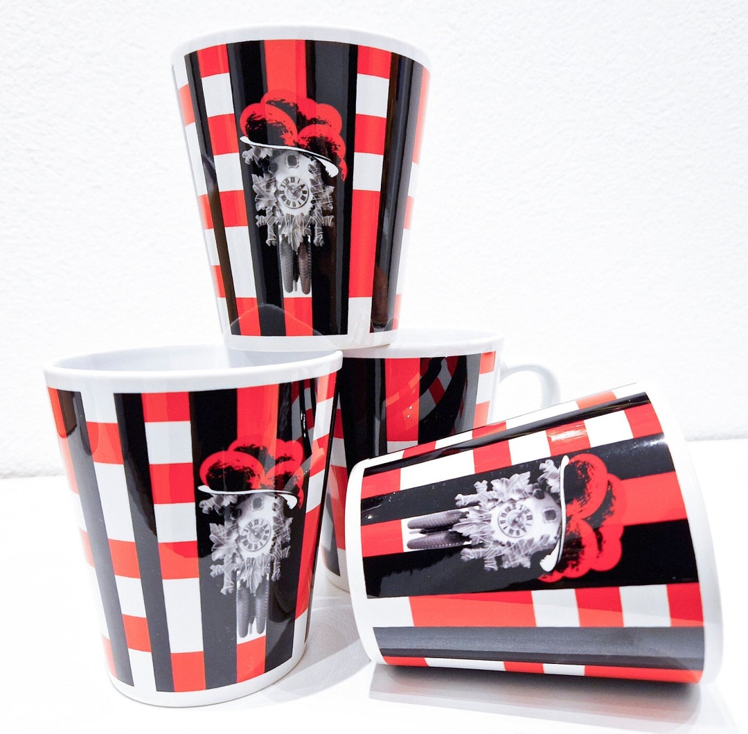 4x Black Forest Cups / Mugs / Cup With Cuckoo Clock red/white Conical ...