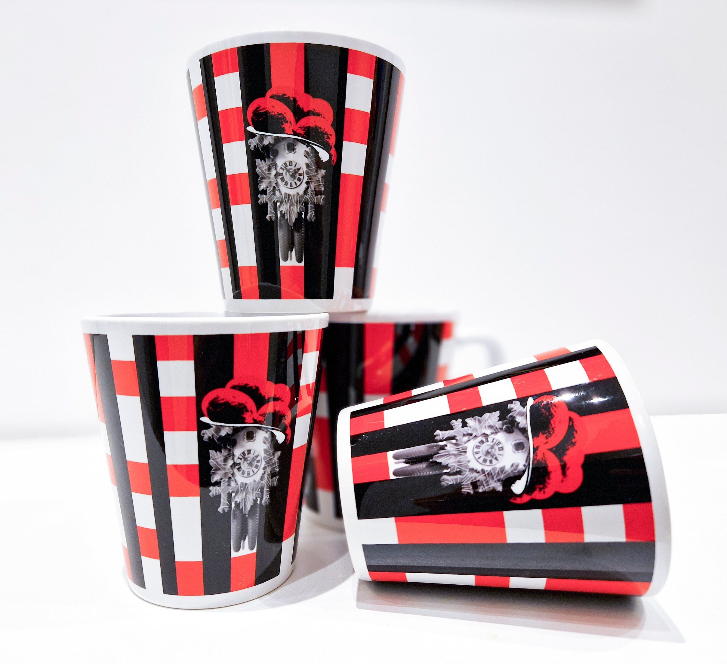 4x Black Forest Cups / Mugs / Cup With Cuckoo Clock red/white Conical ...