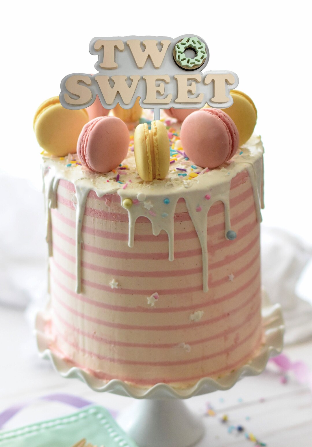 Two Sweet Cake Topper, Two Sweet Donut Party Decor, 2nd Birthday Cake ...