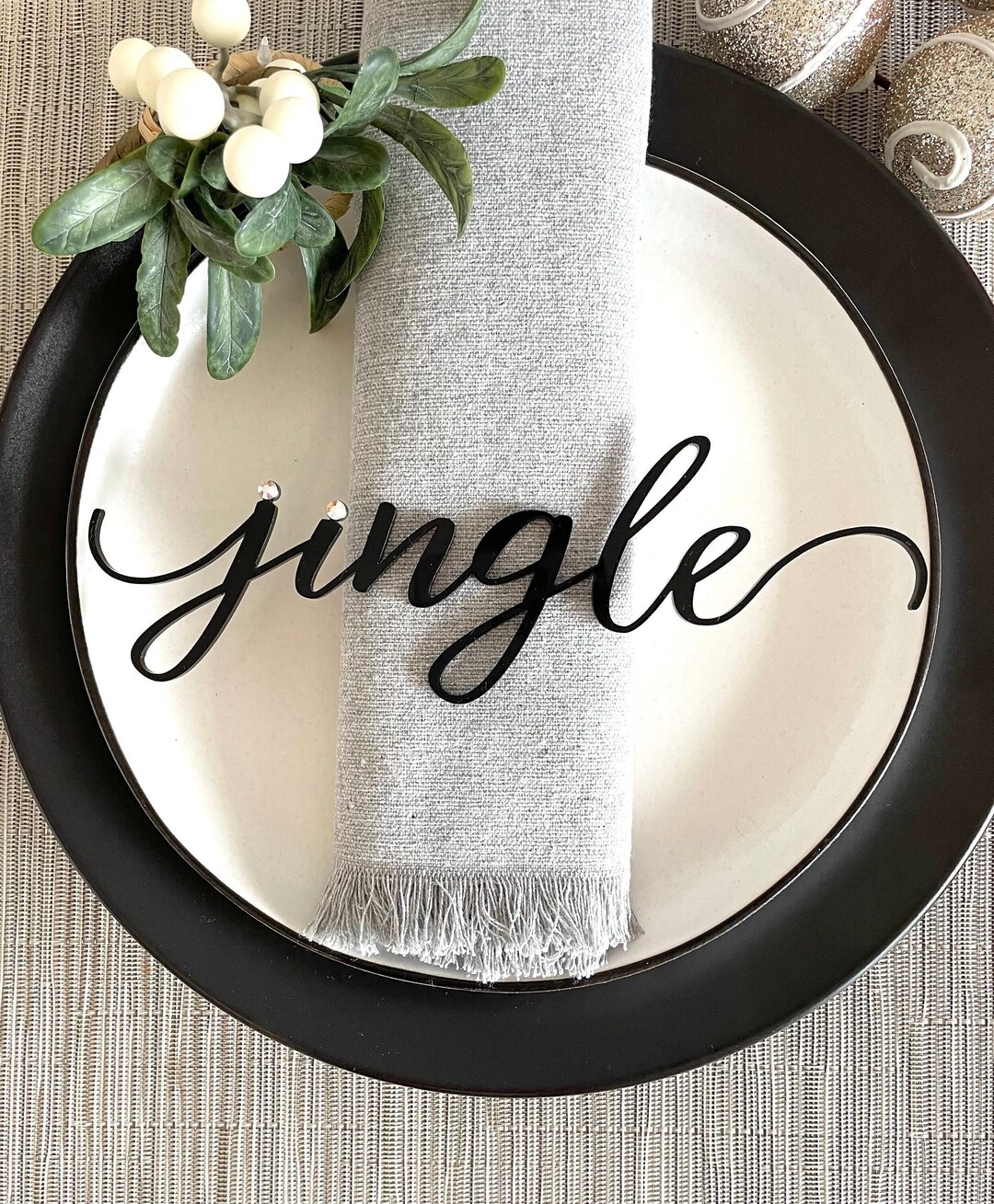 Rhinestone Holiday Plate Words, Christmas Plate Decor, Jingle Place ...
