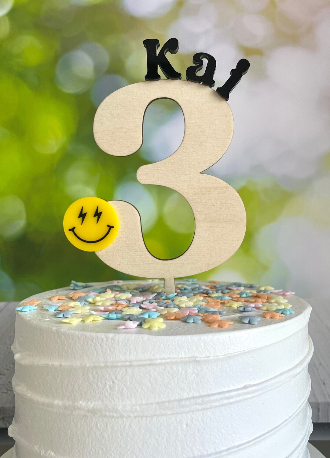 Smiley Face Birthday Cake Topper (1-2-3 Available), Lightning Bolt ...