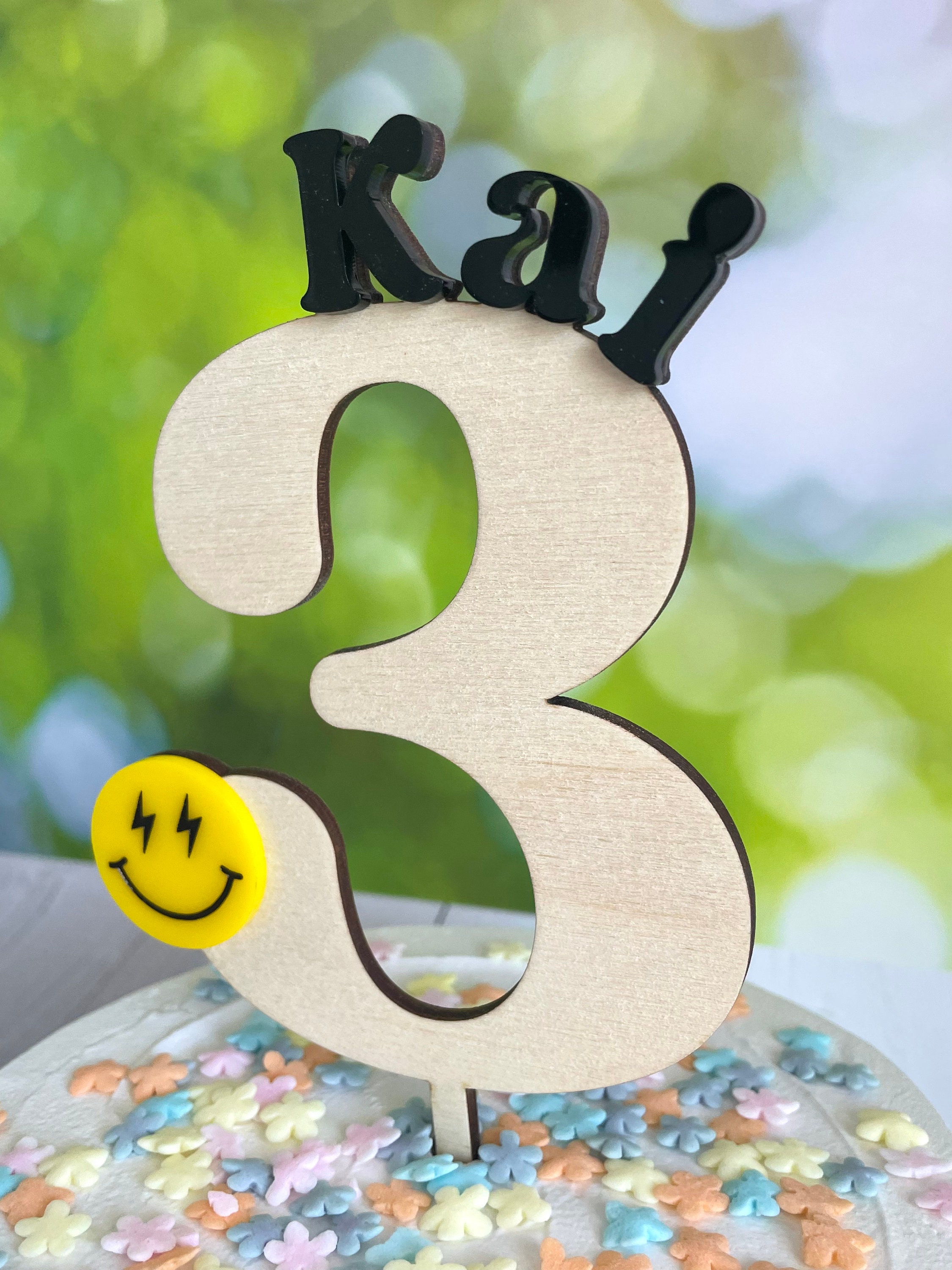 Smiley Face Birthday Cake Topper (1-2-3 Available), Lightning Bolt ...
